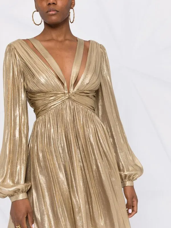 Alberta Ferretti Metallic Pleated Mini Dress