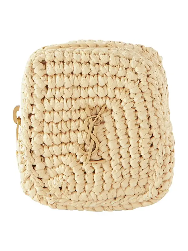 Saint Laurent Jamie Embellished Leather-trimmed Raffia Coin Purse