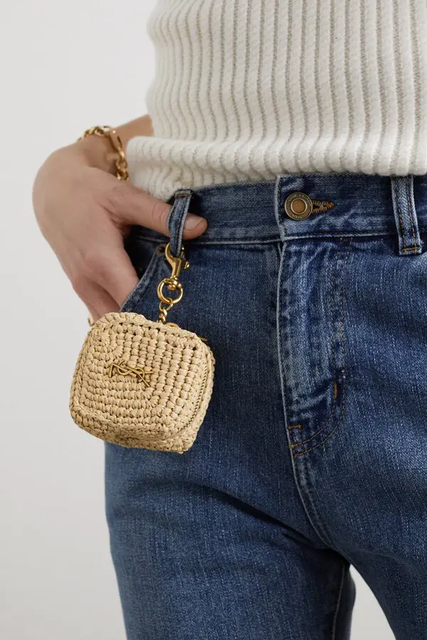 Saint Laurent Jamie Embellished Leather-trimmed Raffia Coin Purse