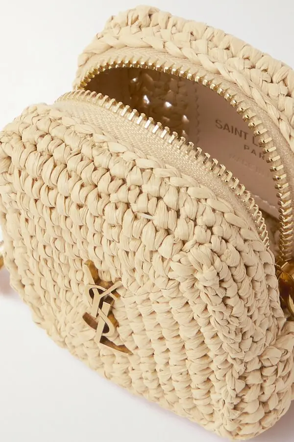 Saint Laurent Jamie Embellished Leather-trimmed Raffia Coin Purse