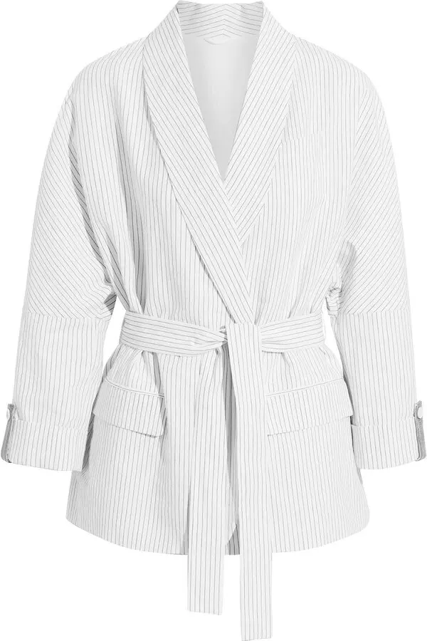 Brunello Cucinelli Pinstriped Cotton And Linen-blend Blazer - White