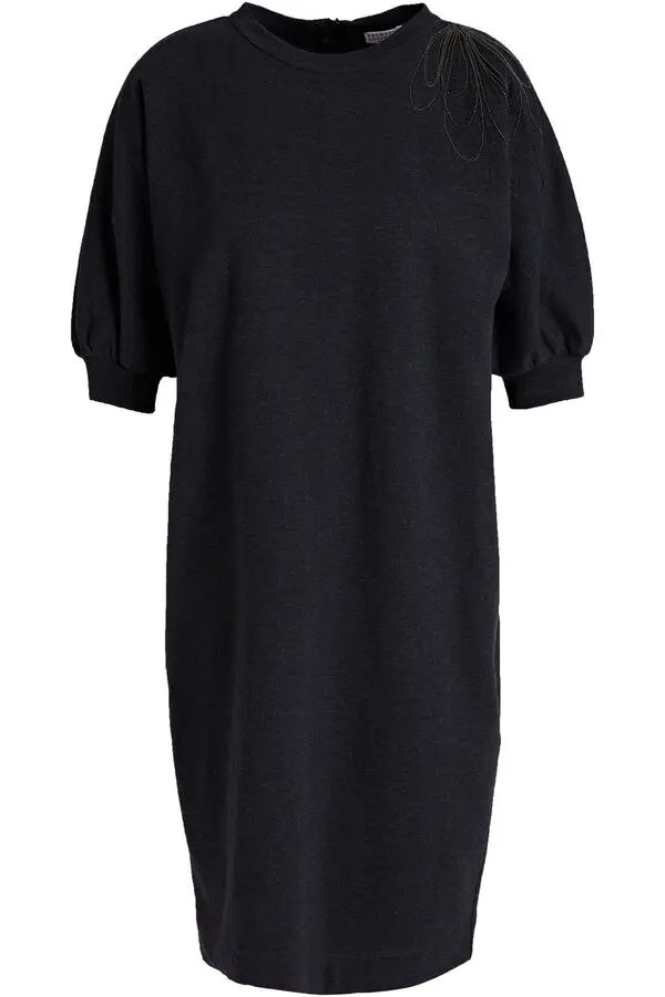 Brunello Cucinelli Beadembellished Stretchcotton Jersey Mini Dress - Charcoal