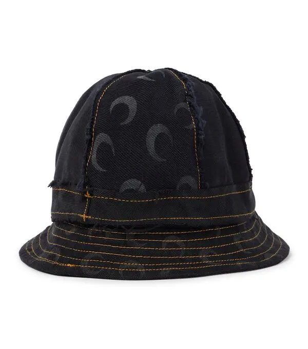 Marine Serre Black Bucket Hat with Brown Stitching Marine Serre Black Regenerated Denim Bell Bucket Hat Marine  main image 2