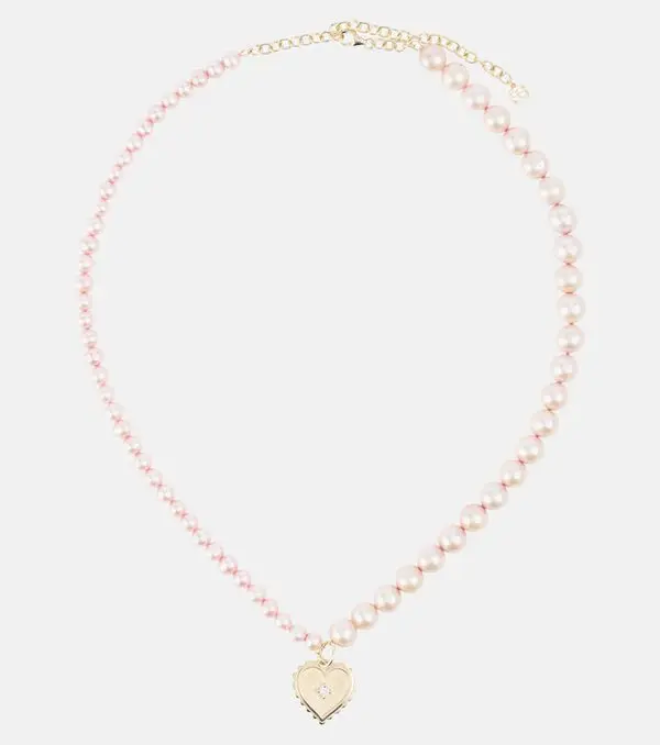 SYDNEY EVAN 14kt Gold Necklace With Pearl And Emerald Pendant - Pink