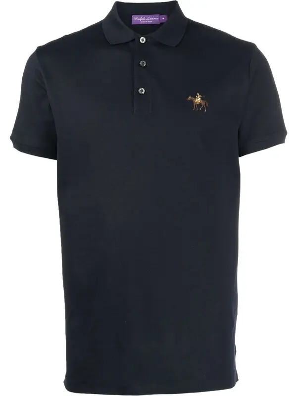 Ralph Lauren Purple Label Embroidered Logo Polo Shirt - Blue