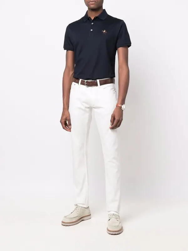 Ralph Lauren Purple Label Embroidered Logo Polo Shirt - Blue