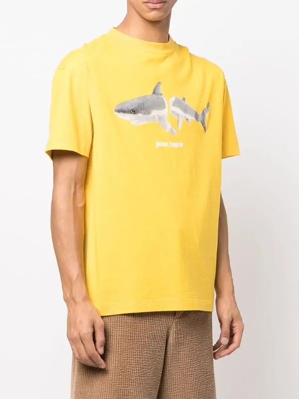 Palm Angels Shark-print Cotton T-shirt - Yellow
