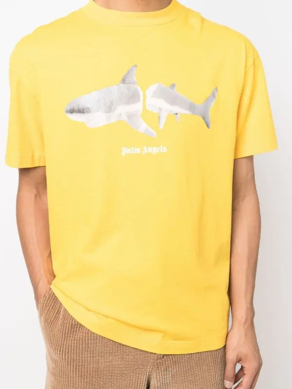 Palm Angels Shark-print Cotton T-shirt - Yellow