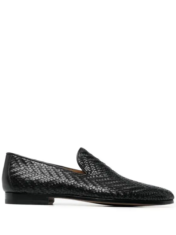 Magnanni Interwoven Leather Loafers - Black