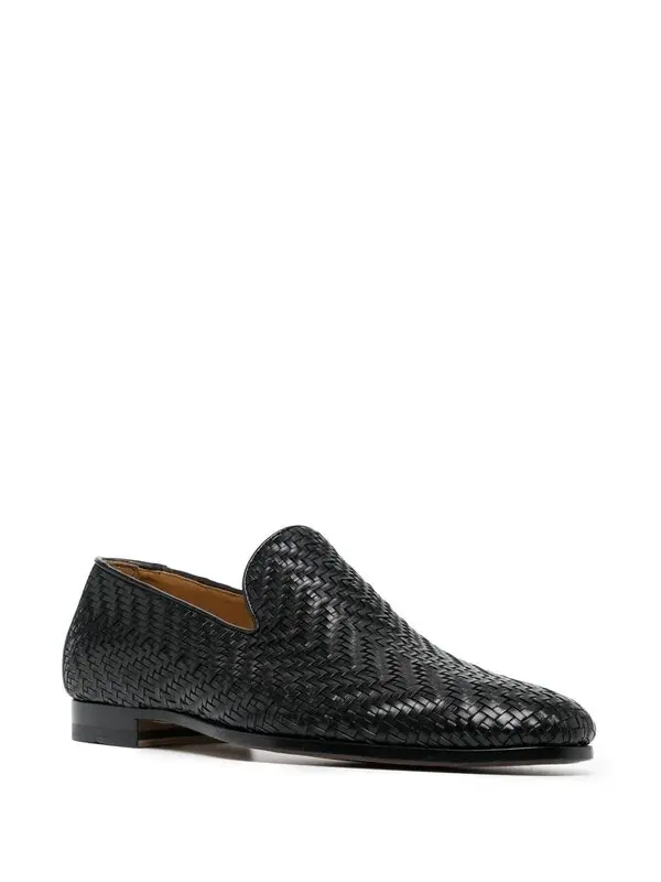 Magnanni Interwoven Leather Loafers - Black