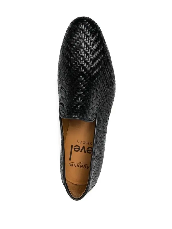 Magnanni Interwoven Leather Loafers - Black