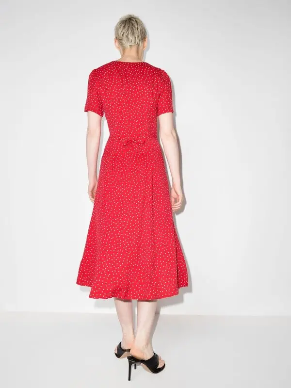 open lace back dress Rihoas Women's Polka Dot Button Midi Dress Retro-Inspired, Red / Xs