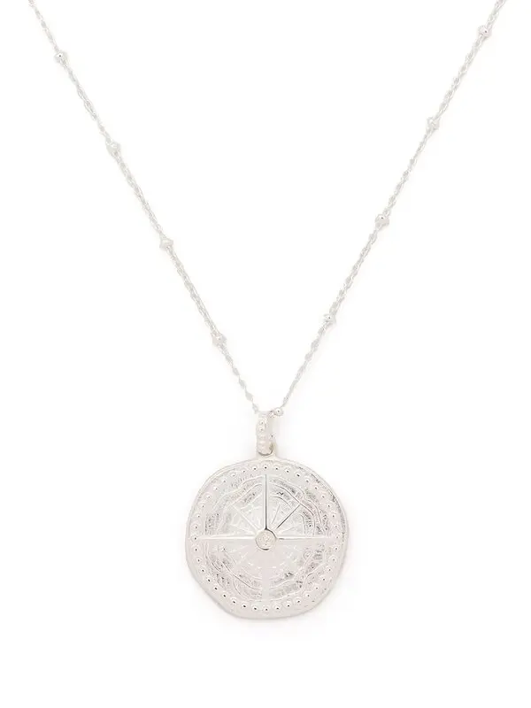 DOWER & HALL Engraved Compass Pendant Necklace - Silver