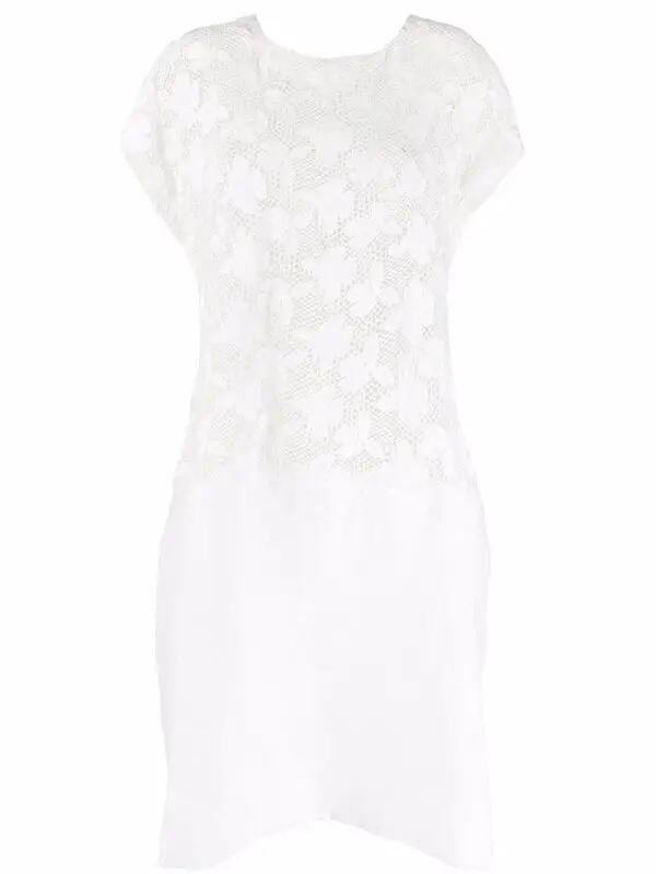 Comme Des Garçons Floral-embroidered Mesh T-shirt Dress