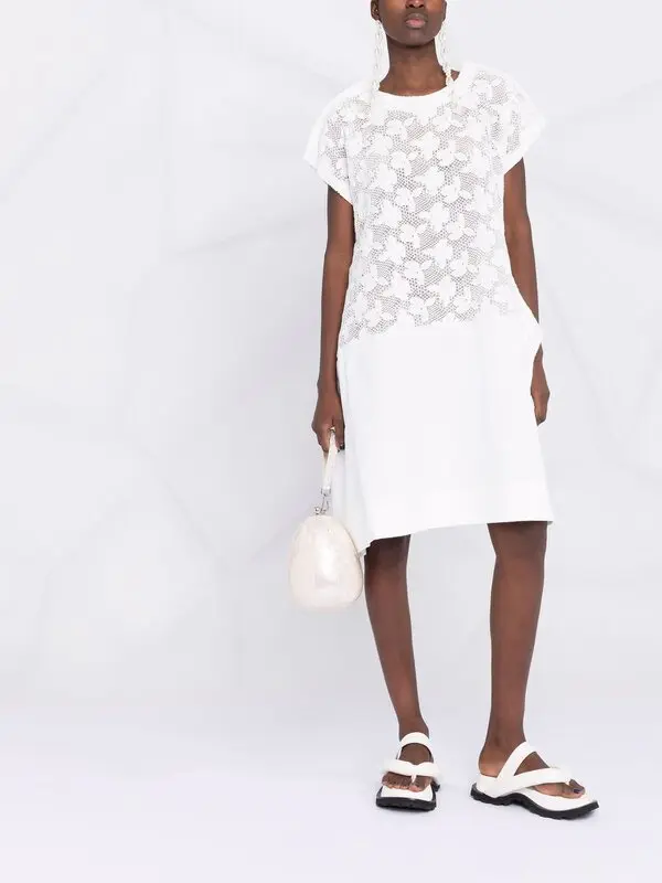 Comme Des Garçons Floral-embroidered Mesh T-shirt Dress
