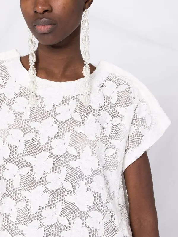 Comme Des Garçons Floral-embroidered Mesh T-shirt Dress