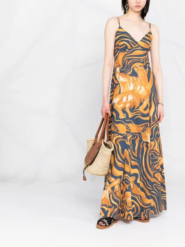 Alberta Ferretti Wave-print Maxi Dress