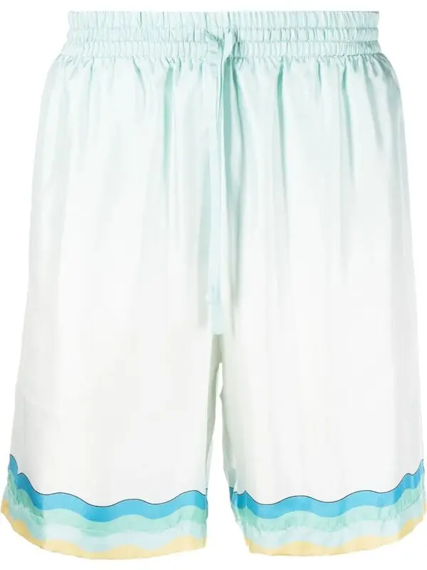 Casablanca Silk Drawstring Shorts - Blue