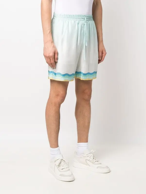 Casablanca Silk Drawstring Shorts - Blue