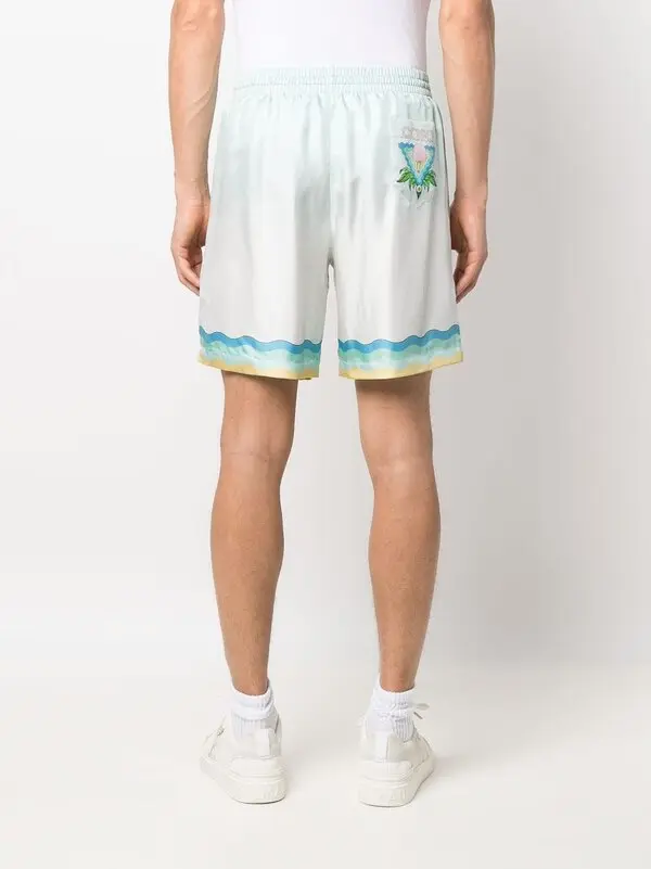Casablanca Silk Drawstring Shorts - Blue