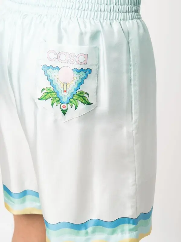 Casablanca Silk Drawstring Shorts - Blue