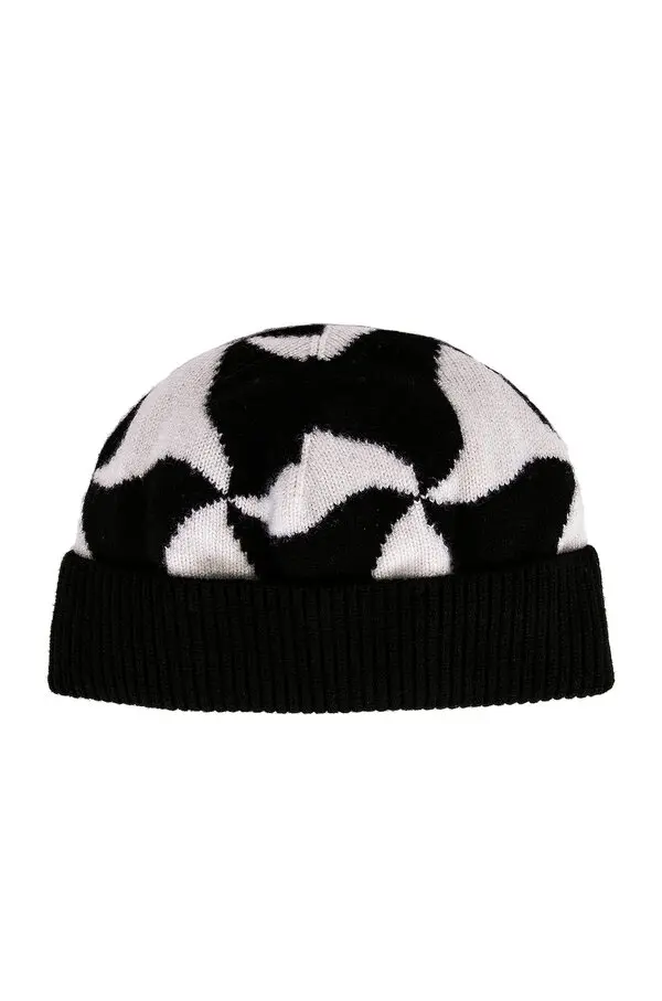 Bottega Veneta Wavy Triangle Wool Beanie - Black & White