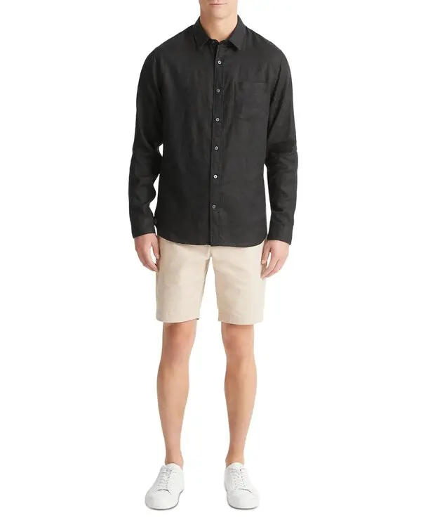 Vince Solid Linen Button Down Shirt - Black