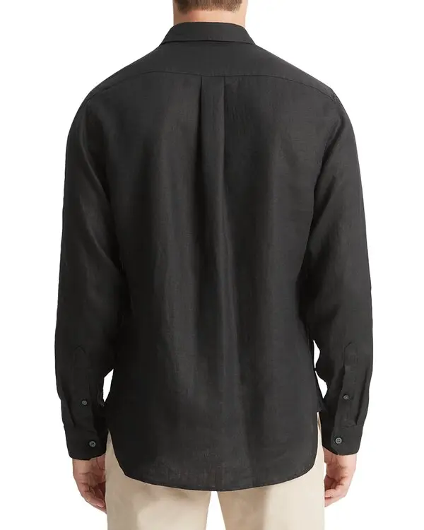 Vince Solid Linen Button Down Shirt - Black