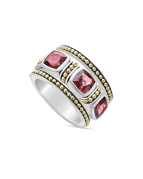 Lagos 18k Yellow Gold And Sterling Silver Rittenhouse Rhodolite Garnet Beaded Ring - Red/silver