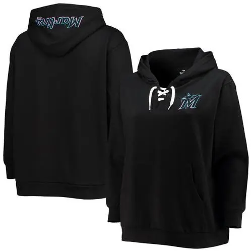 Profile Miami Marlins Lace-up V-neck Pullover Hoodie