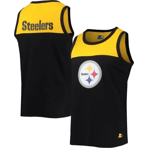STARTER Gold Pittsburgh Steelers Team Touchdown Fashion Tank Top - Black