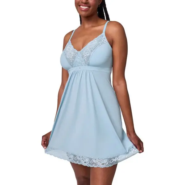 MONTELLE INTIMATES Lace Trim Full Bust Support Chemise - Dewdrop/chantilly