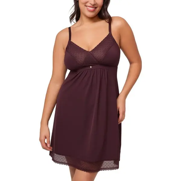 MONTELLE INTIMATES Lace Trim Chemise - Fudge