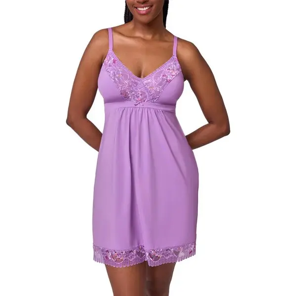 MONTELLE INTIMATES Lace Trim Full Bust Support Chemise - Tulip/tulip Field