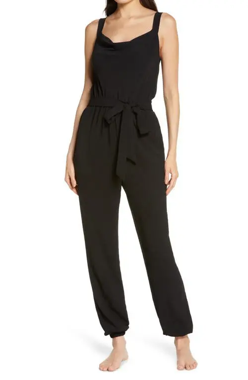 LIGHTCODES Cowl Neck Tank Jumpsuit - Onyx
