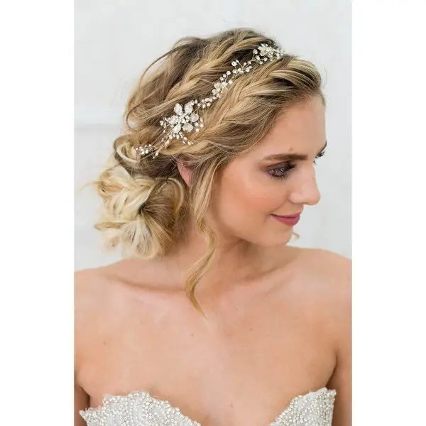 Brides & Hairpins Atiena Embellished Floral Motif Halo & Sash - 14 K Gold