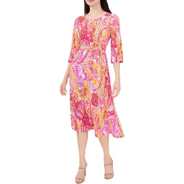 Chaus Paisley Tie Waist A-line Dress