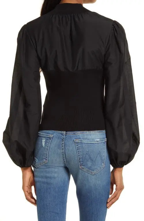 ALLSAINTS Cleo Mixed Media Balloon Sleeve Cotton Blend Blouse