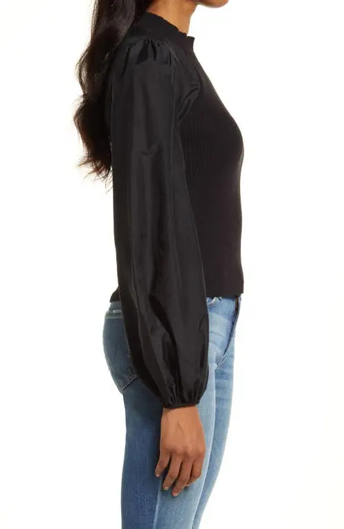 ALLSAINTS Cleo Mixed Media Balloon Sleeve Cotton Blend Blouse