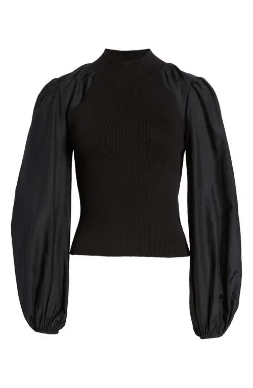 ALLSAINTS Cleo Mixed Media Balloon Sleeve Cotton Blend Blouse