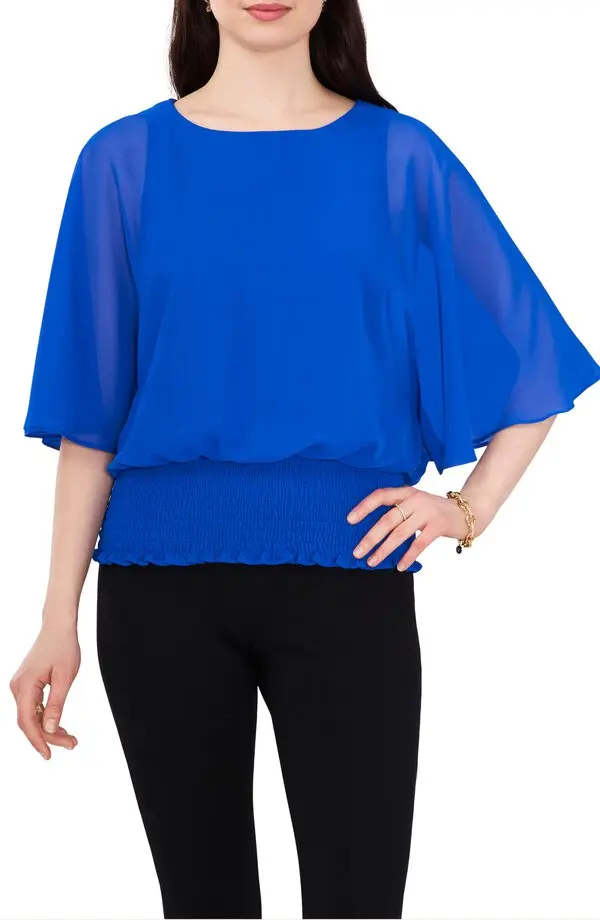 Chaus Smocked Dolman Top - Electric Blue