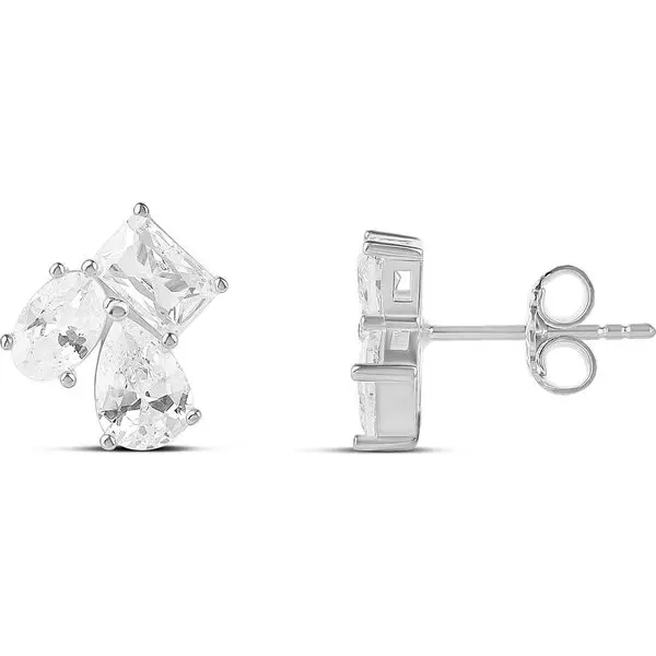 SHYMI Multi Shape Cubic Zirconia Stud Earrings - Silver