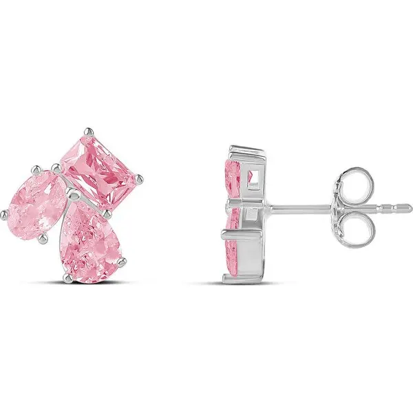 SHYMI Multi Shape Cubic Zirconia Stud Earrings - Silver/pink