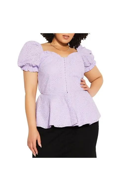 City Chic Broderie Cotton Peplum Top