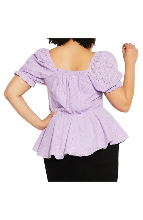 City Chic Broderie Cotton Peplum Top