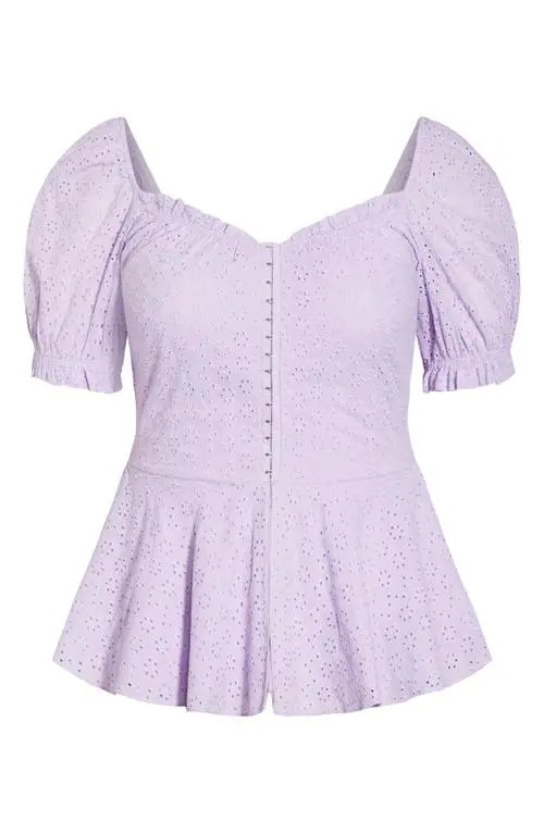 City Chic Broderie Cotton Peplum Top