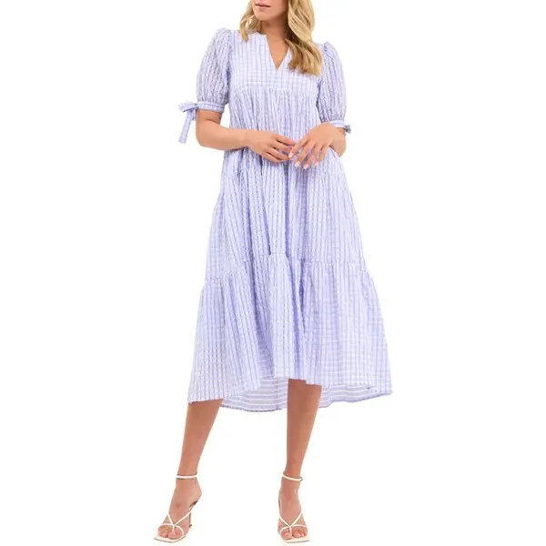 English Factory Gingham Tiered Midi Dress - Lavender