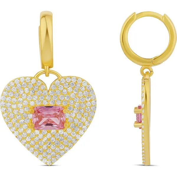 SHYMI Pavé Heart Huggie Hoop Drop Earrings - Gold
