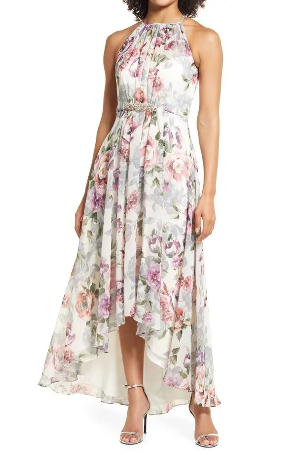white christmas dresses Halter High Neck Flowy Chiffon Cocktail Formal Party Dress Purple / Tea Length / US6