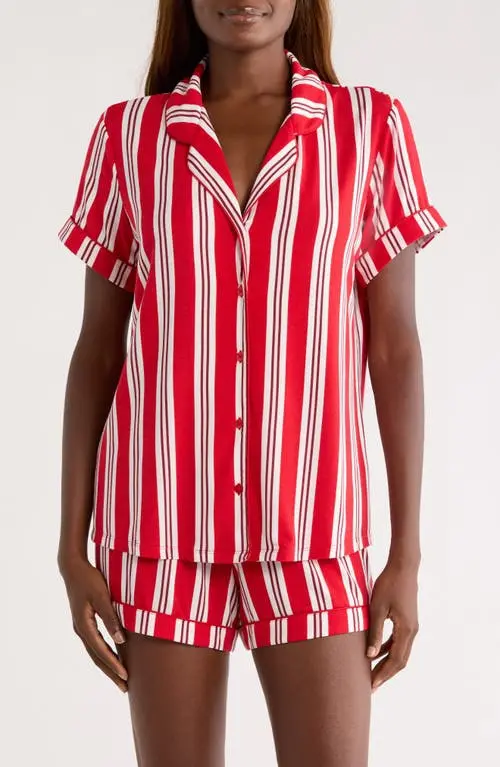 Nordstrom Moonlight Eco Short Pajamas - Red- Ivory Carol Stripe